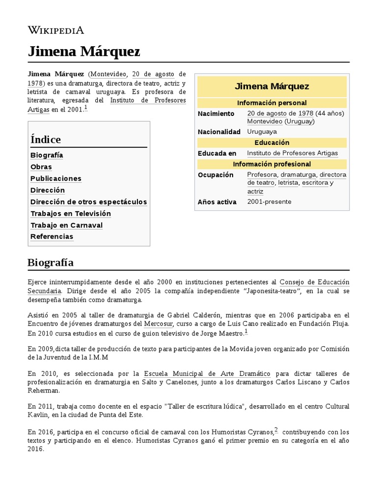 Jimena Márquez: Dramaturga Uruguaya | PDF | Uruguay | Teatro