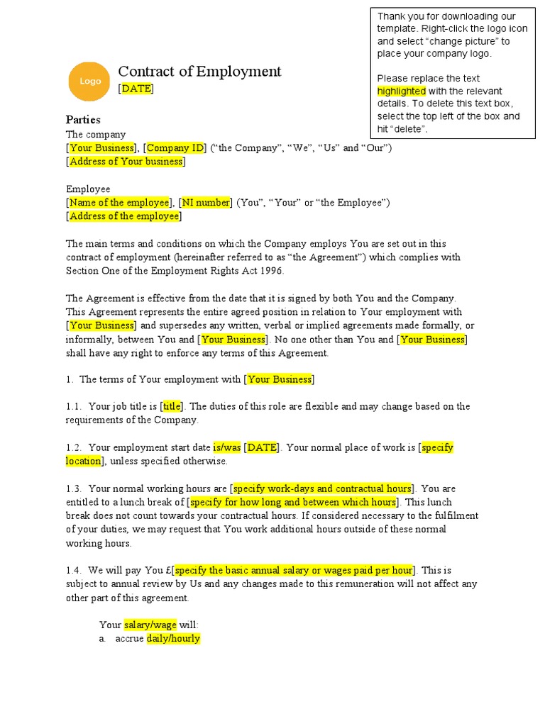 UK Employment Contract Template | PDF | Employment | Pension
