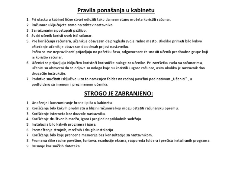 Pravila Ponasanja U Kabinetu | PDF