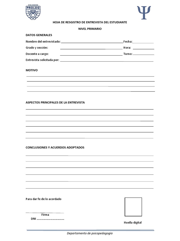 Formato 3 - Hoja de Resgistro de Entrevista Del Estudiante | PDF Formato 3 - Hoja de Resgistro de Entrevista Del Estudiante | PDF