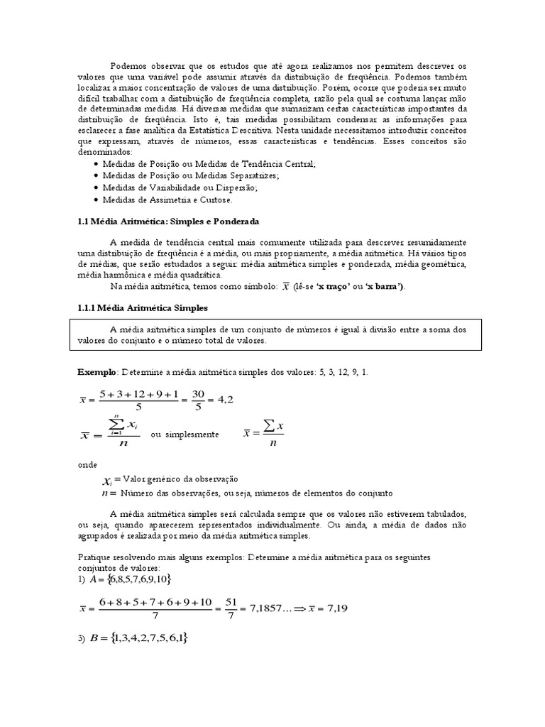 Texto Complementar - Aula 1 | PDF | Modo (Estatística) | Média