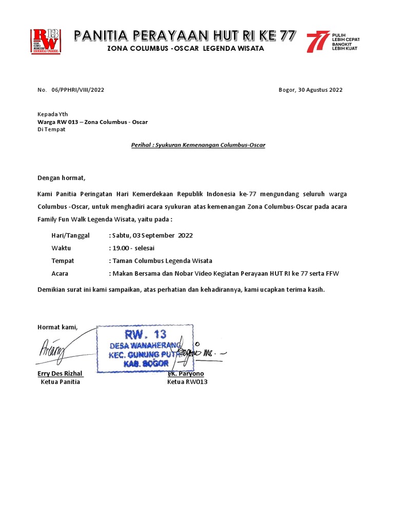 Undangan Syukuran Kemenangan Zona Columbus | PDF