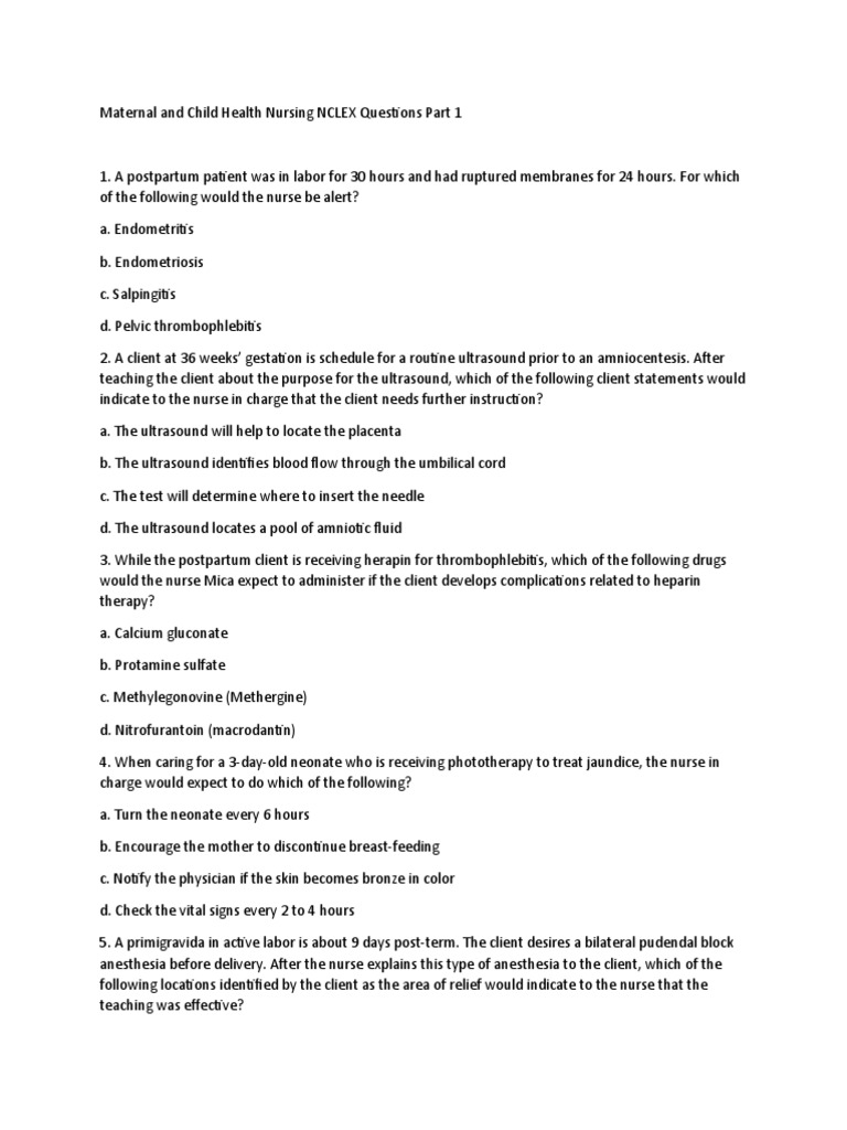 NCLEX Maternal and Child Health Questions | PDF | Childbirth | Pregnancy