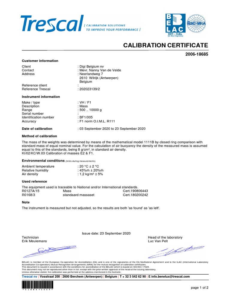 Trescal Calibration Certificate 2006-18685 | PDF | Calibration | Density