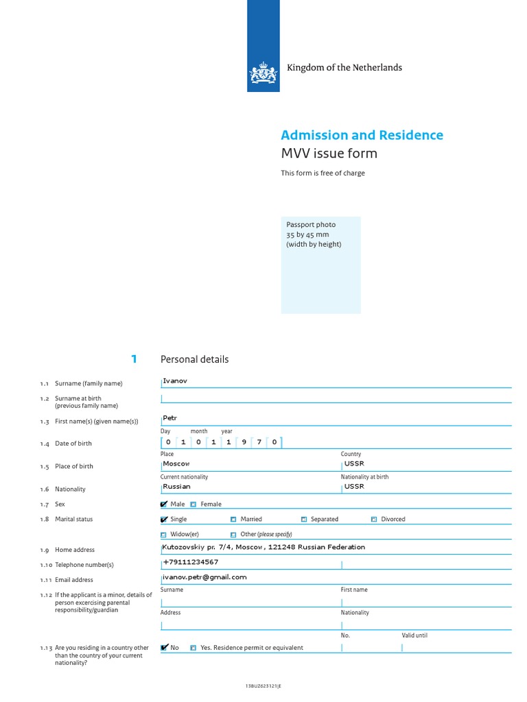 MVV Application Form for Netherlands | PDF | Passport | Nationality