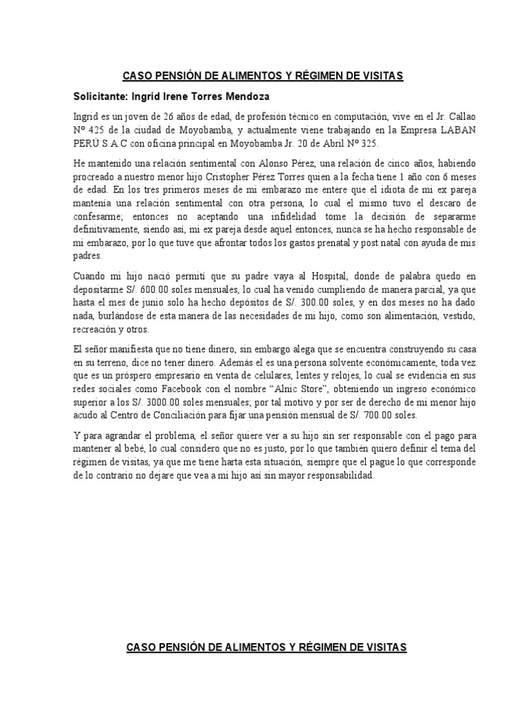 CASO BRYAN - ALIMENTOS y REGIMEN DE VISITAS | PDF