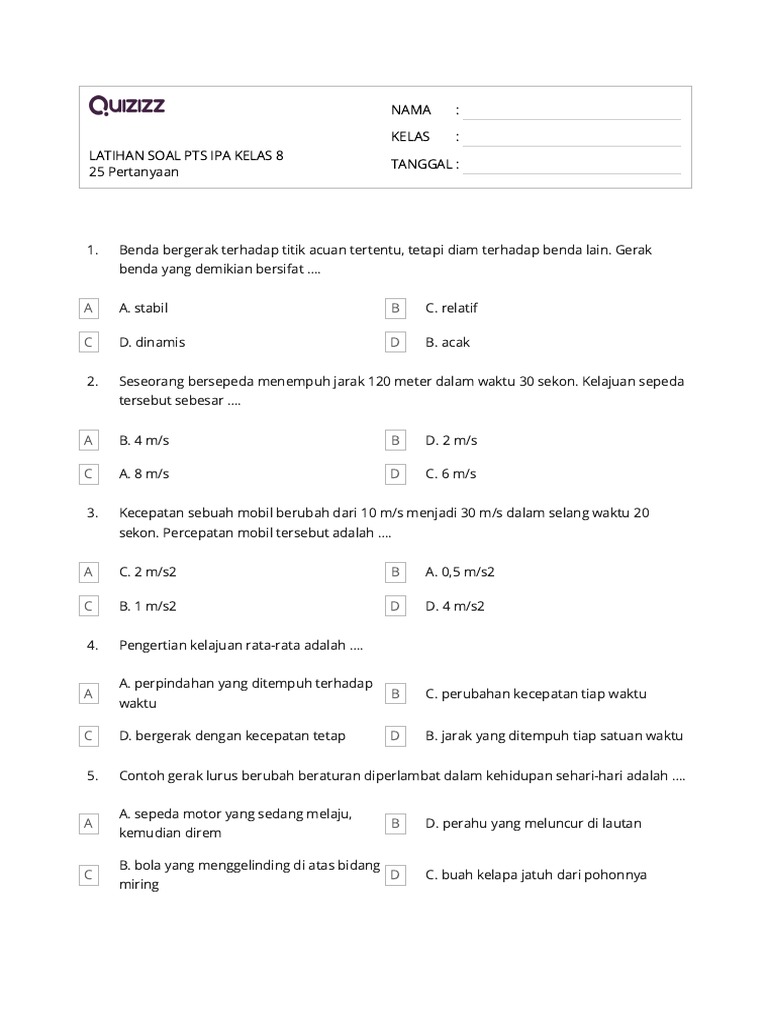 Latihan Soal PTS Ipa Kelas 8 | PDF