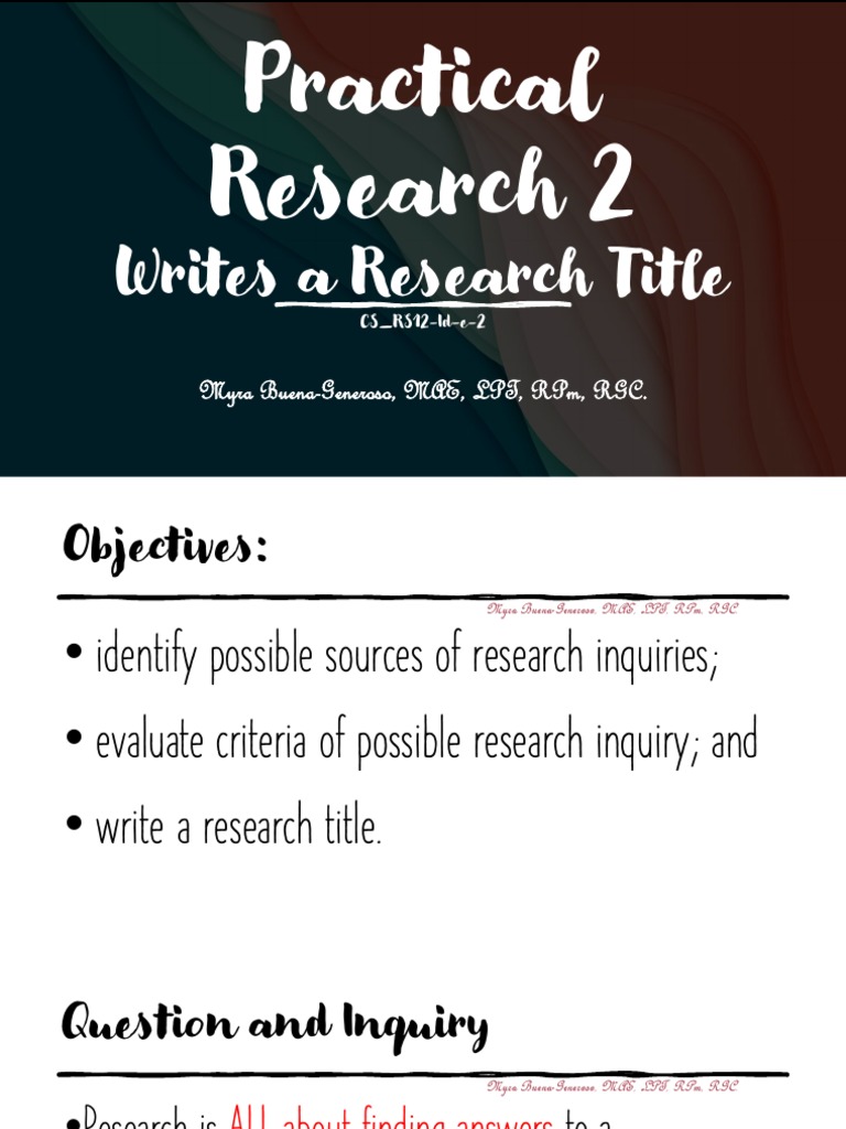 PR2 - Writes A Research Title - Lecture | PDF | Noun | Inquiry