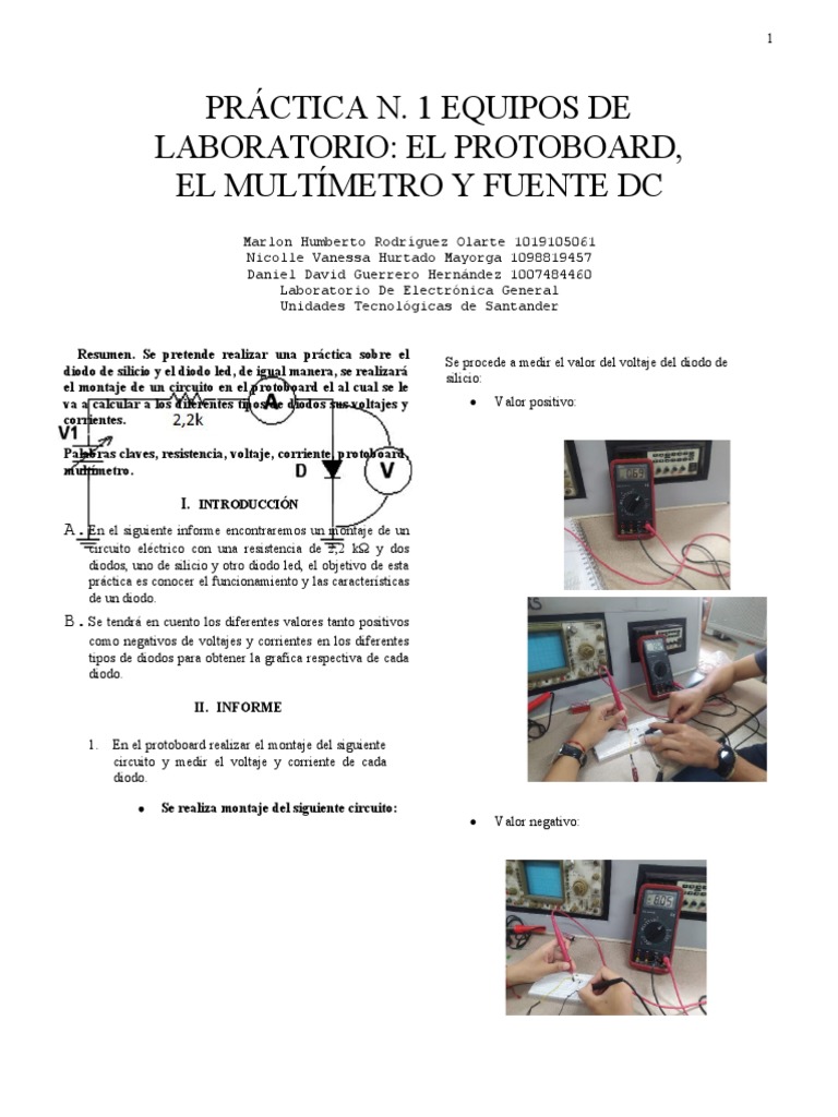 Informe Lab.1 Electrónica - E174 | PDF | voltaje | Diodo