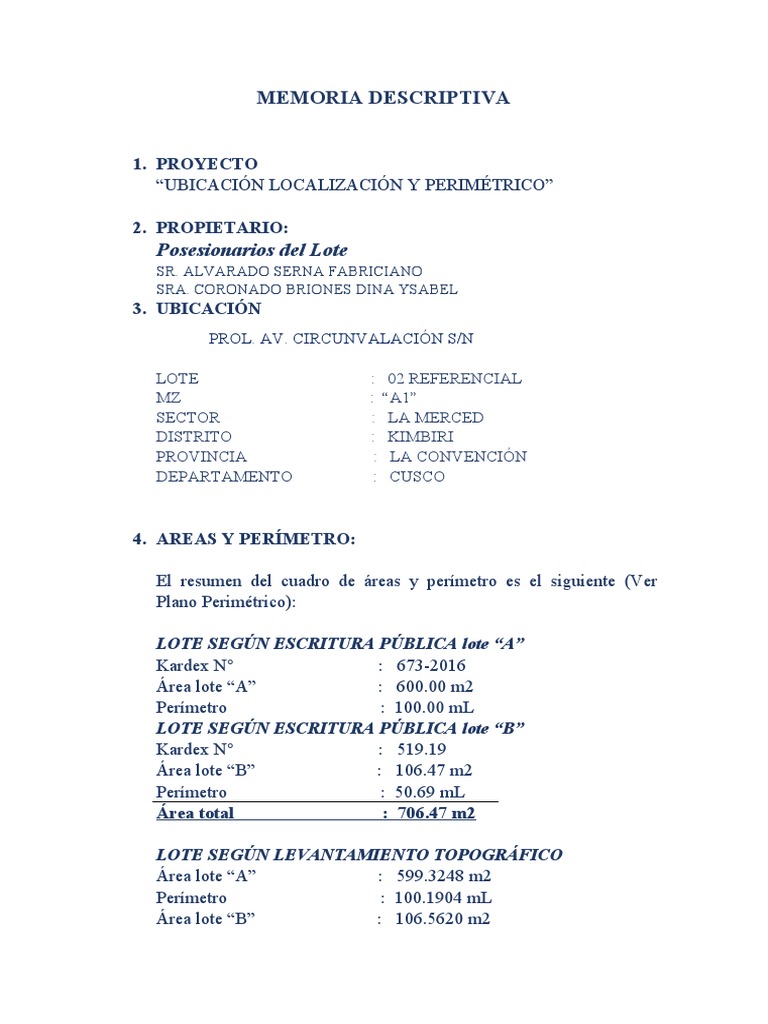 Memoria Descriptiva | PDF