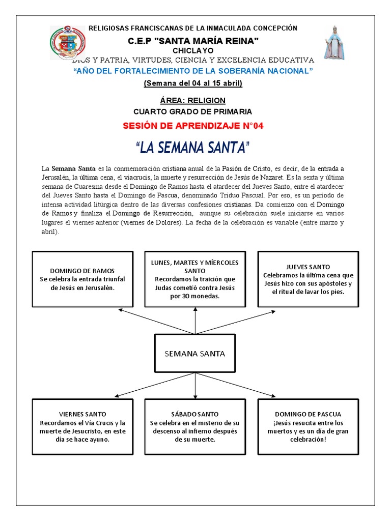 Sesion de Aprendizaje Religion - 4to - n04 - La Semana Santa - Ficha | PDF | Pascua de ...