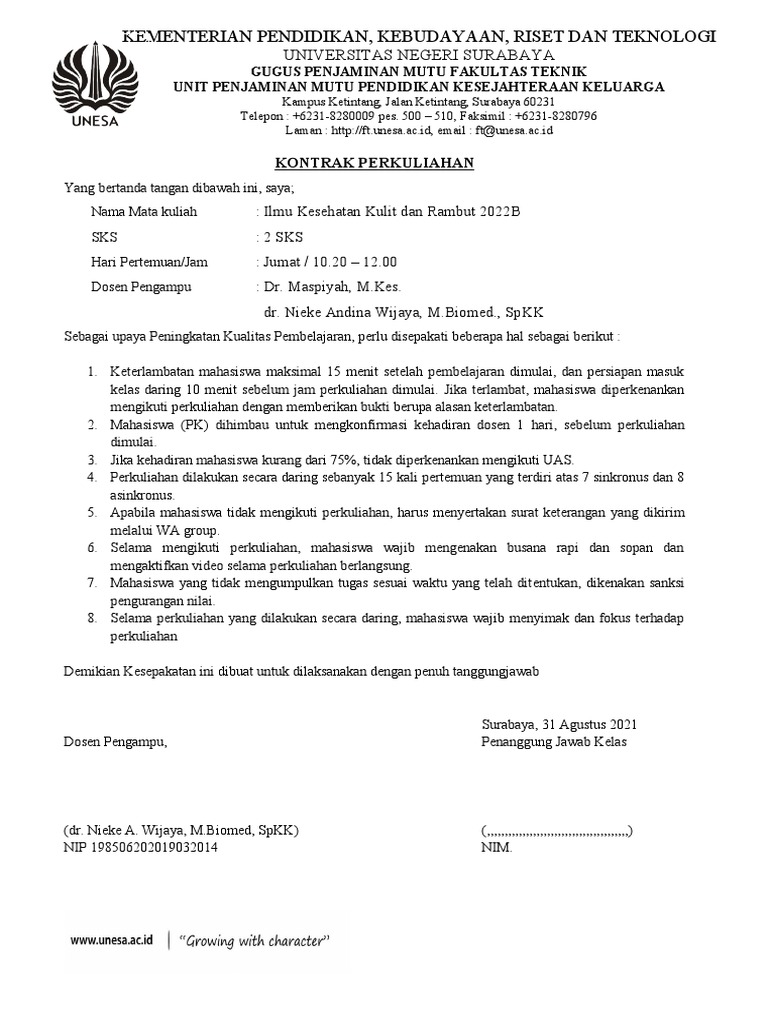 Kontrak Perkuliahan IKKR 2022B | PDF
