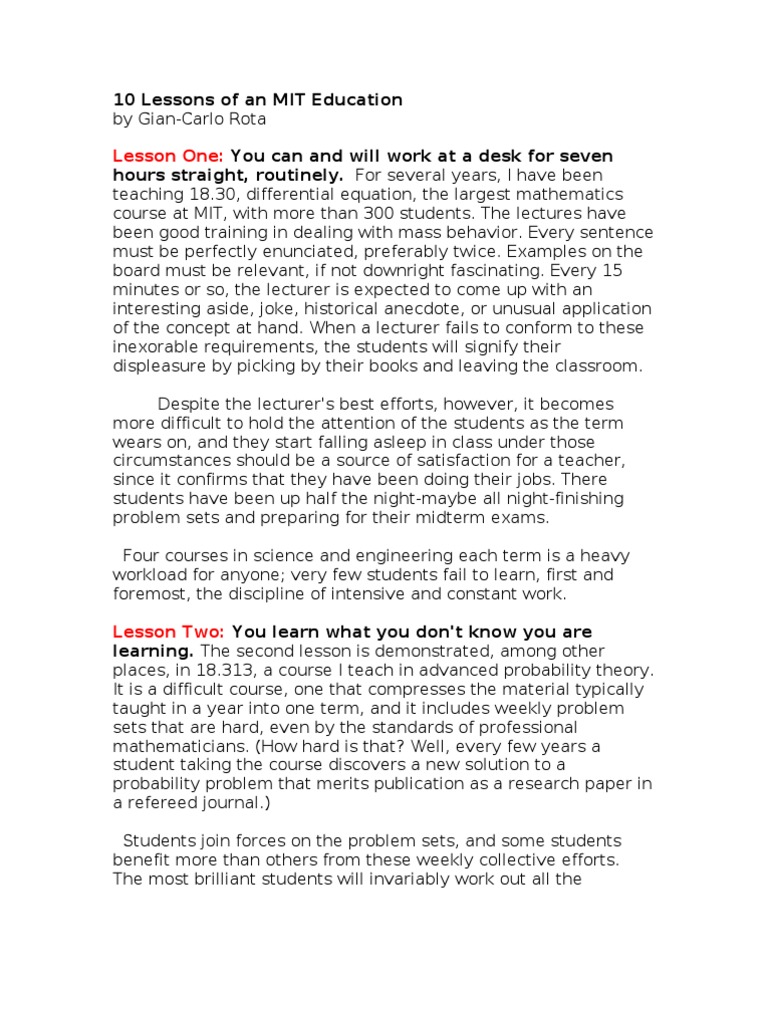 10 Lessons of An MIT Education | PDF