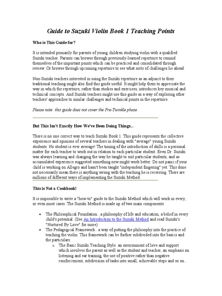 Guide To Suzuki Violin BK 1 Teaching Points B | PDF | Violin | Tempo