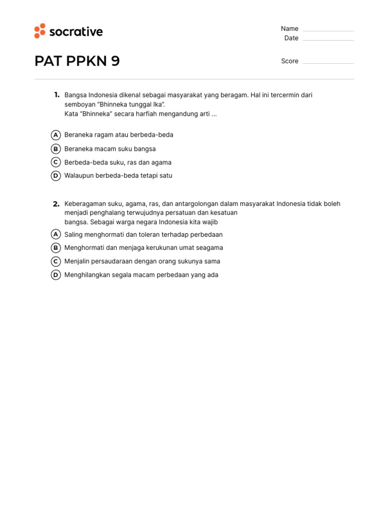Hasil Quiz - PAT PPKN 9 | PDF