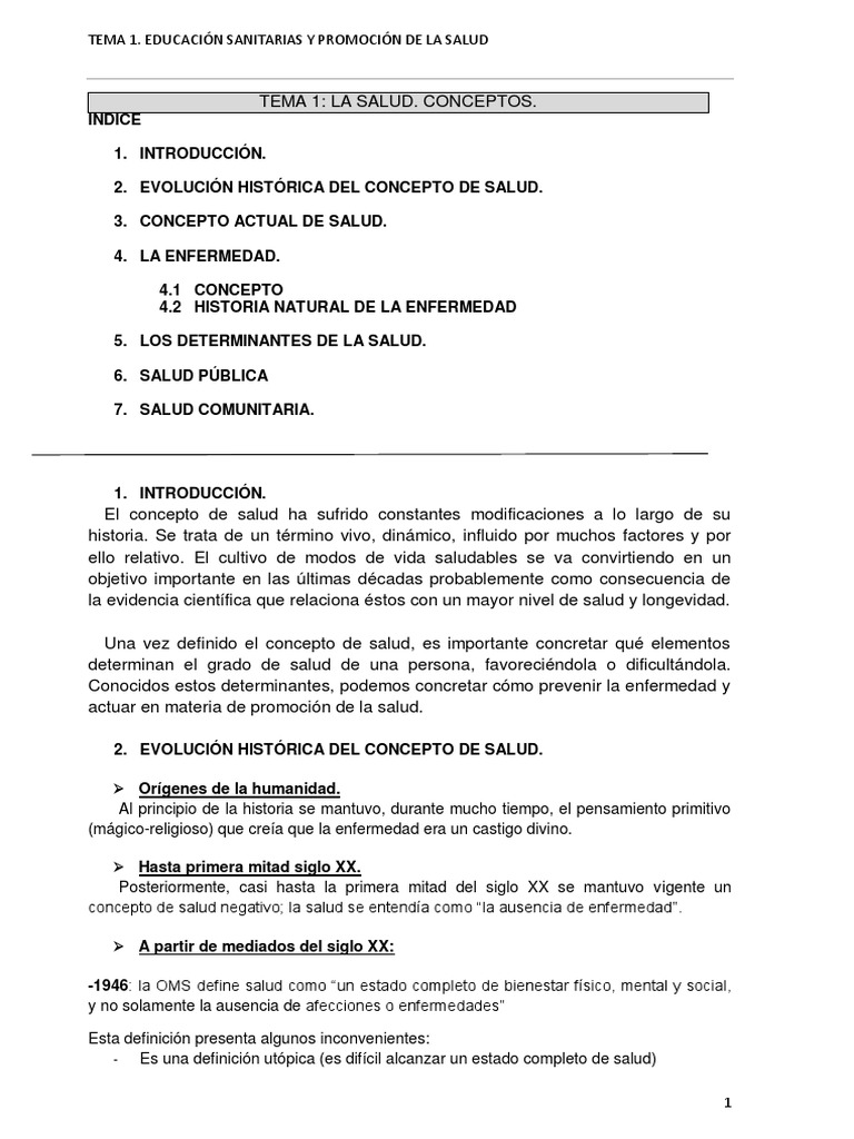TEMA 1. ESPS La Salud | PDF | Mente | Salud pública