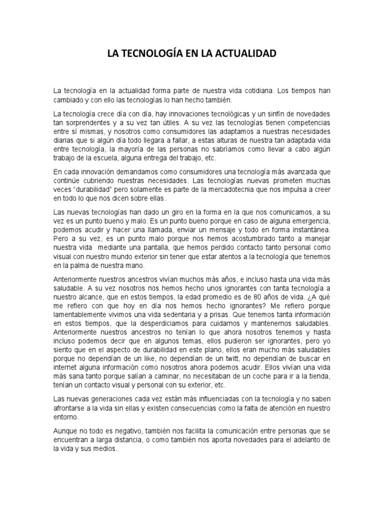 Tecnología en la Vida Cotidiana Actual | PDF