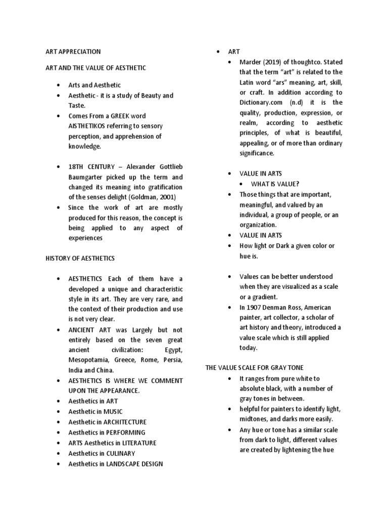Art Appreciation Reviewer FNL | PDF | Beauty | Aesthetics