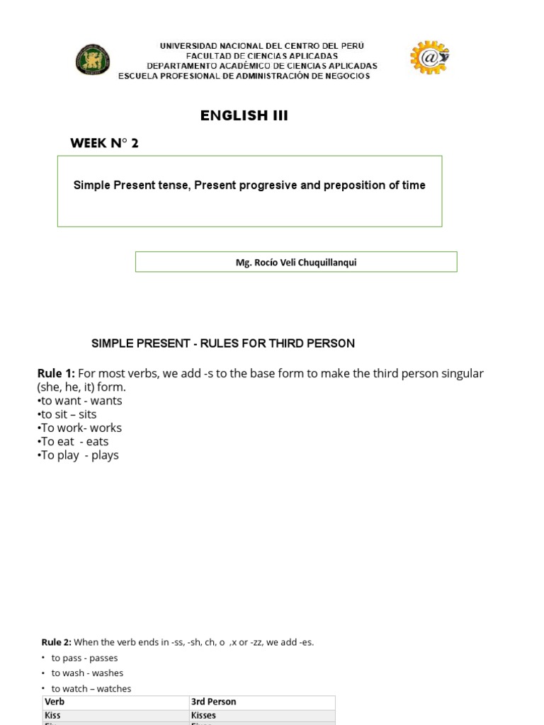 WEEK N°2-Simple Present Tense and Preposition of Time | PDF ...