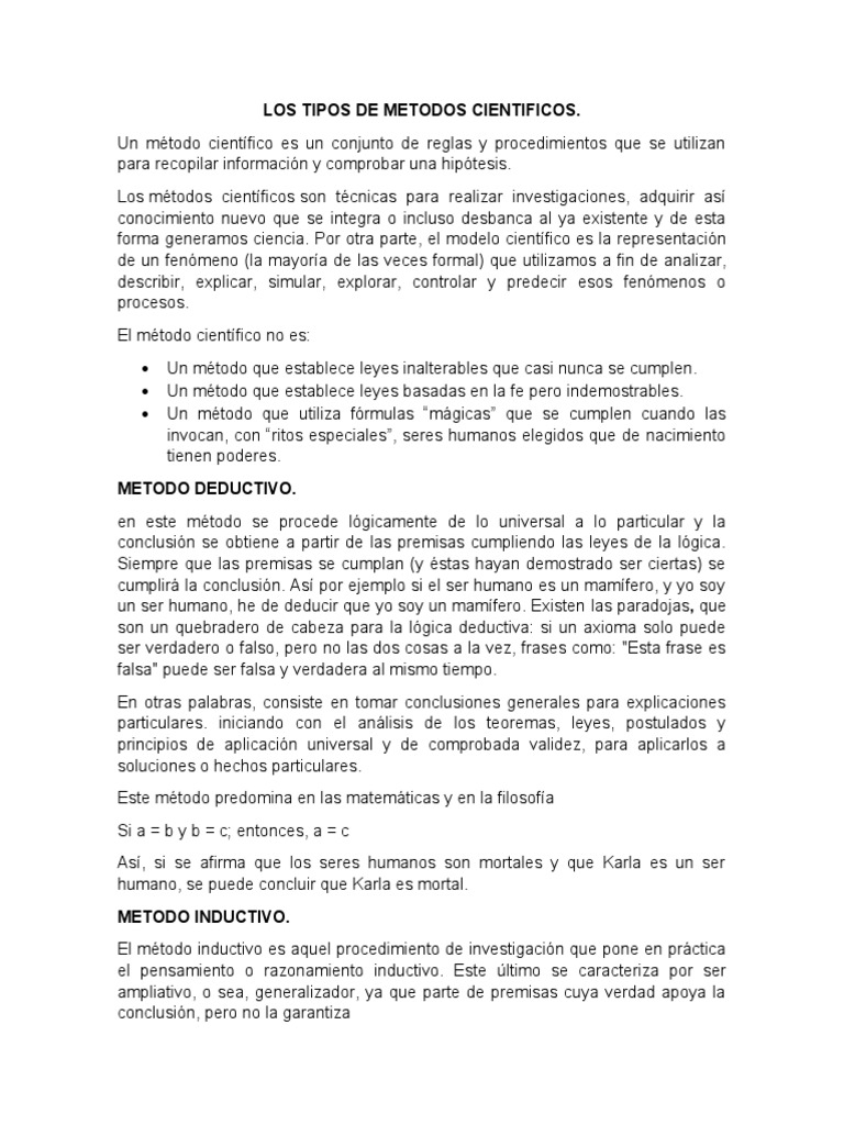Los Tipos de Metodos Cientificos | PDF | Razonamiento inductivo ...