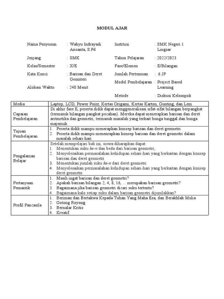 MODUL AJAR Siklus 2 | PDF | Karier & Perkembangan