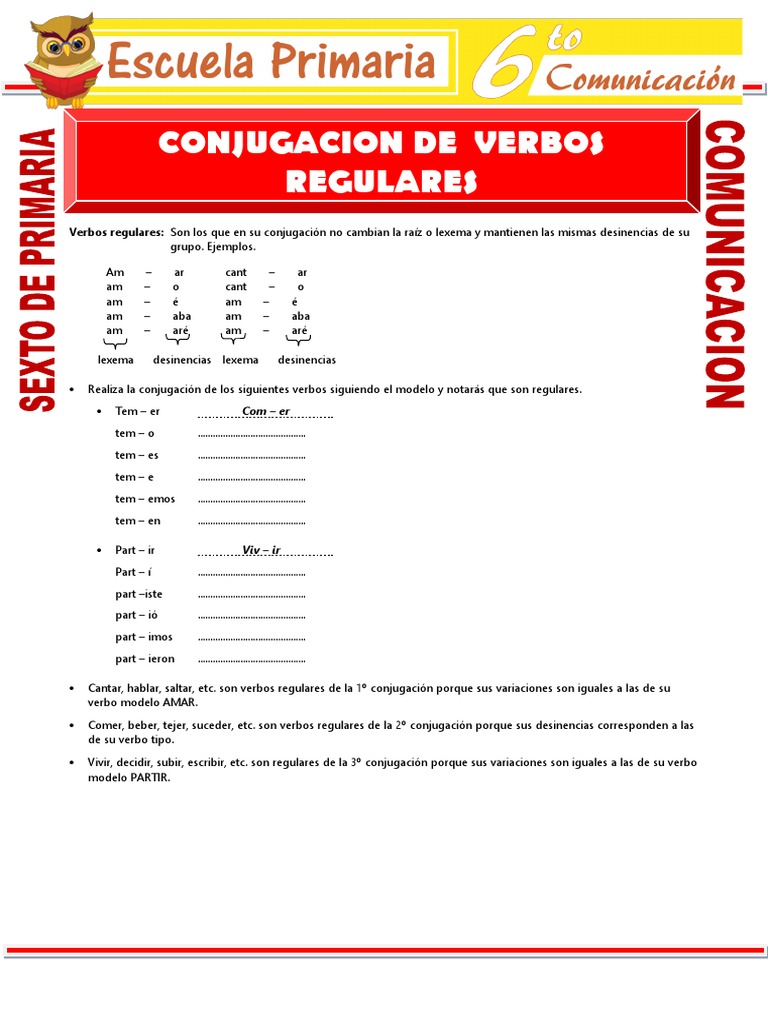 Conjugacion de Verbos Regulares para Sexto de Primaria | PDF | Verbo ...