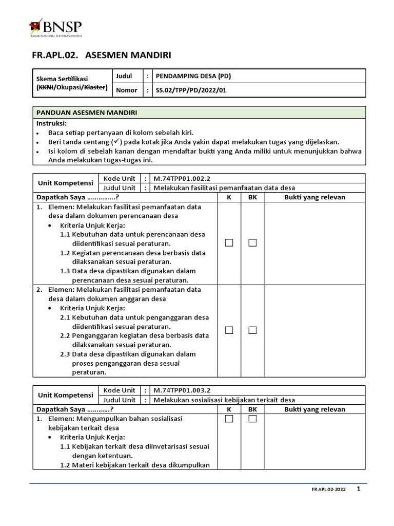Form APL 01 dan 02 Pendamping Desa | PDF | Pengelolaan Keuangan & Uang