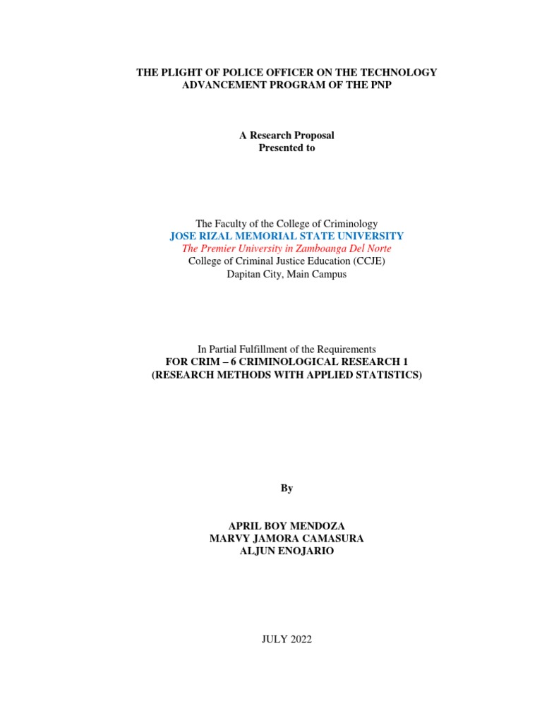 Criminology - RESEARCH PROPOSAL CHAPTER 1 TO 3 | PDF | Surveillance | Survey Methodology