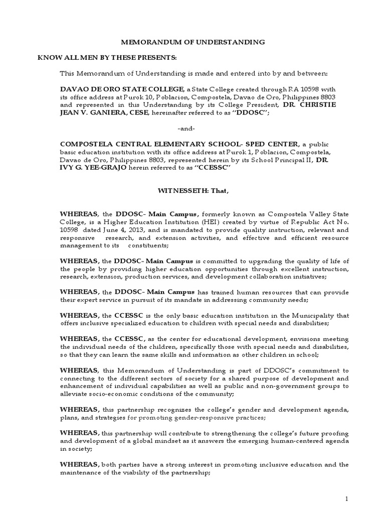 MOU DDOSC Extension For ASD Revised | PDF | Inclusion (Education ...