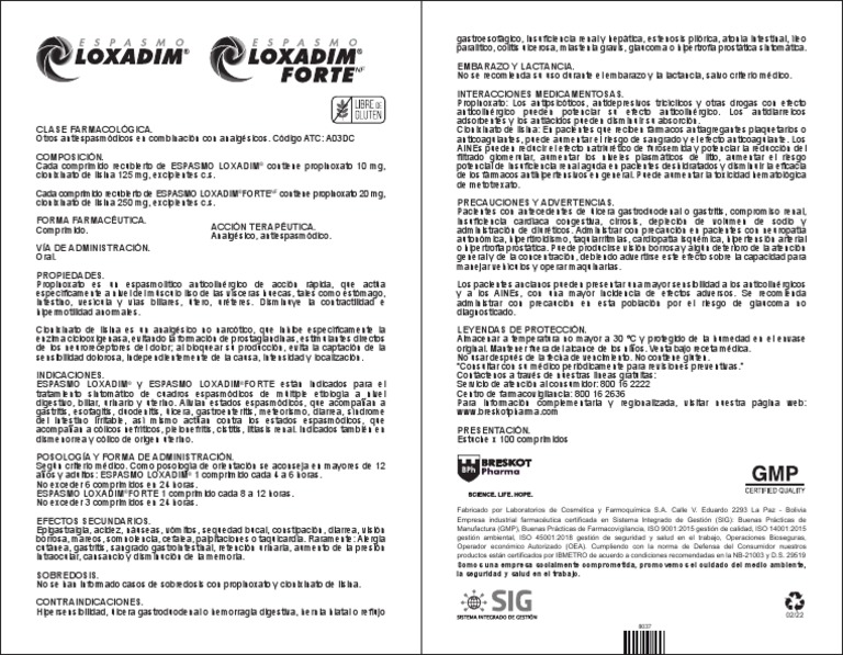 43r3 - ESPASMO LOXADIM - ESPASMO LOXADIM FORTE NF INSERTO COMPRIMIDO ...