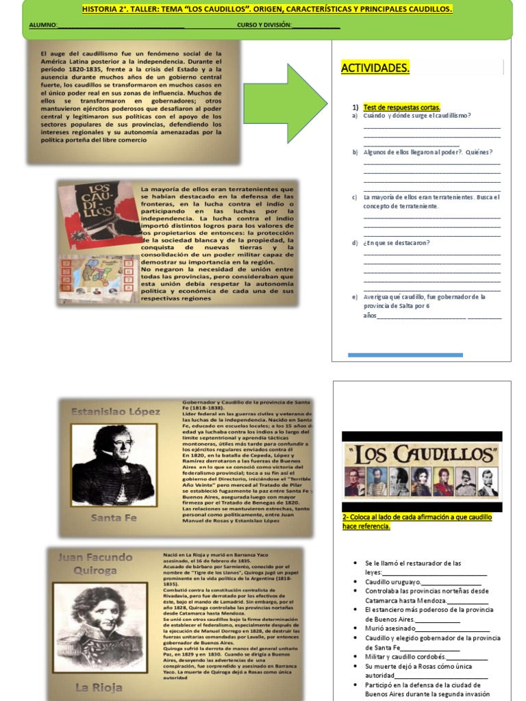 Histori 2°. Caudillismo. Carácteristicas y Representantes. | PDF ...
