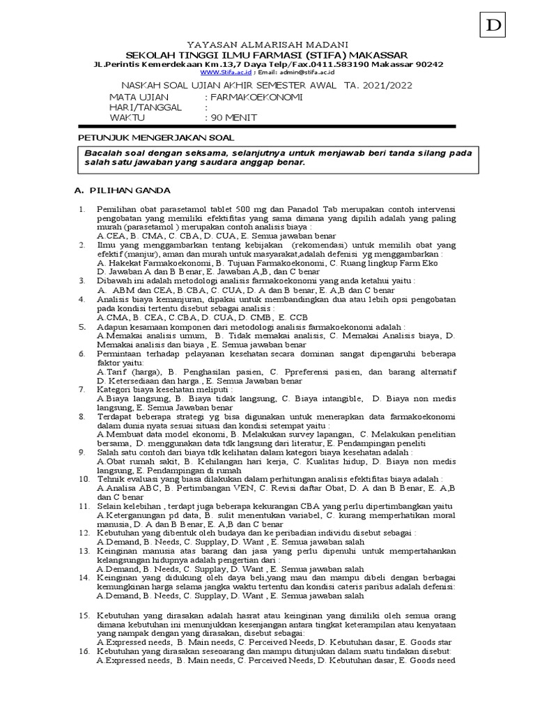 Soal UAS 2021 Ulangan Klas D | PDF