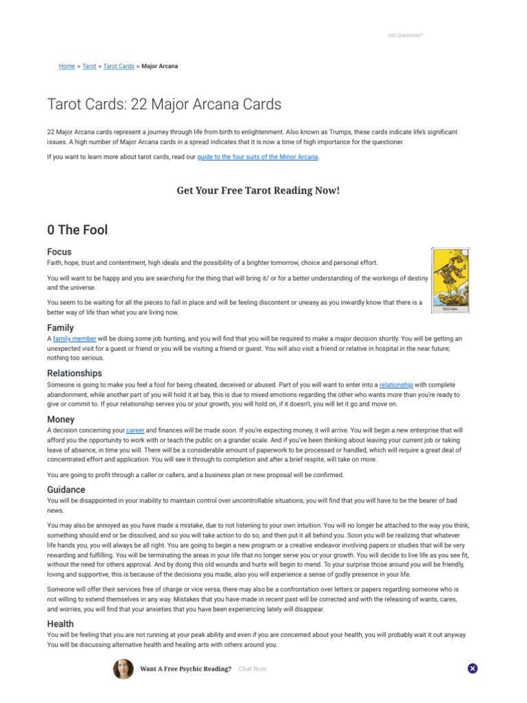 Tarot Cards - 22 Major Arcana Cards (Complete Guide) | PDF | Major ...