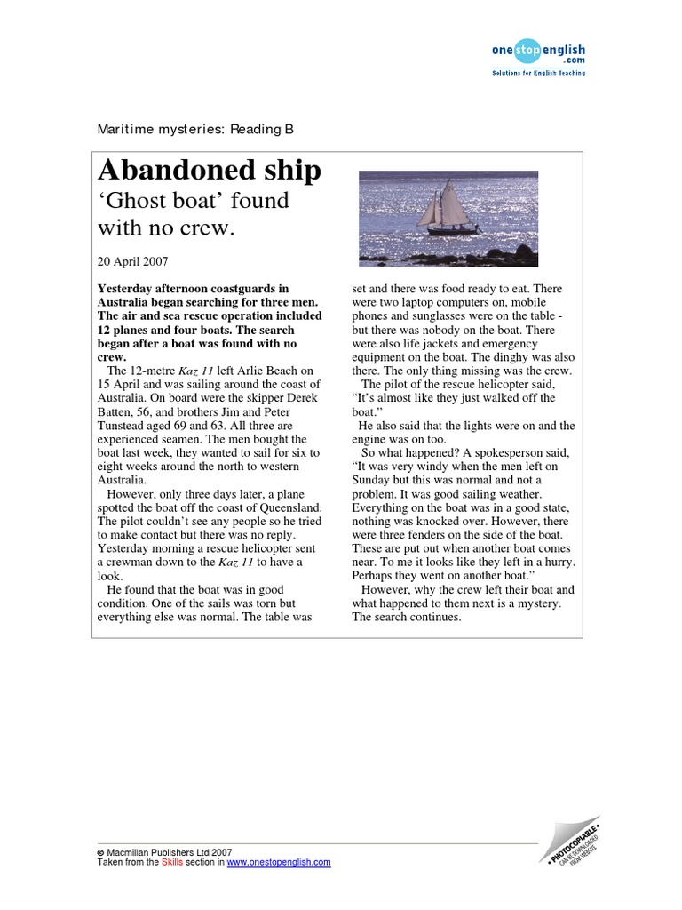 Reading Lessons Maritime Mysteries Elementary - Reading Text 2 2 | PDF ...