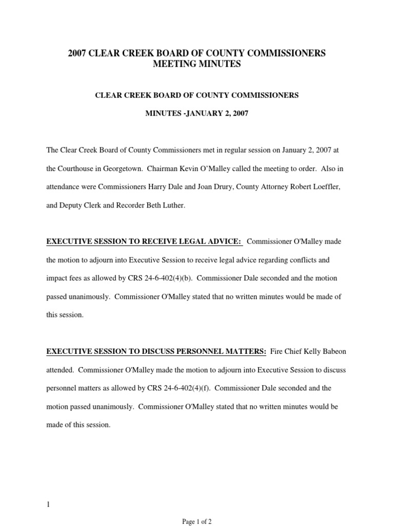 2007 Clear Creek County Minutes | PDF
