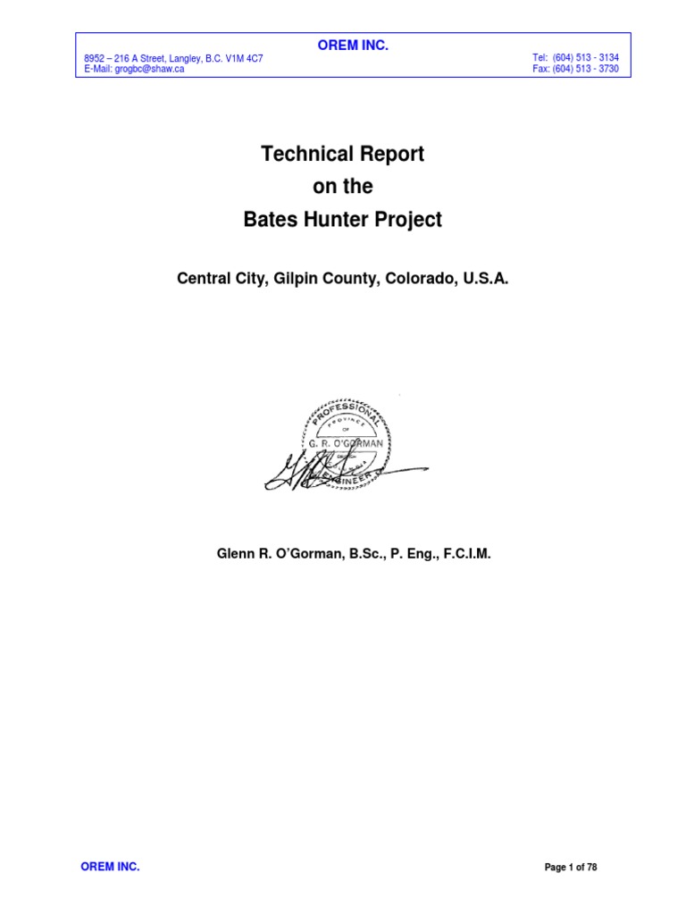 Bates and Hunter Project Report | PDF | Mining | Gold