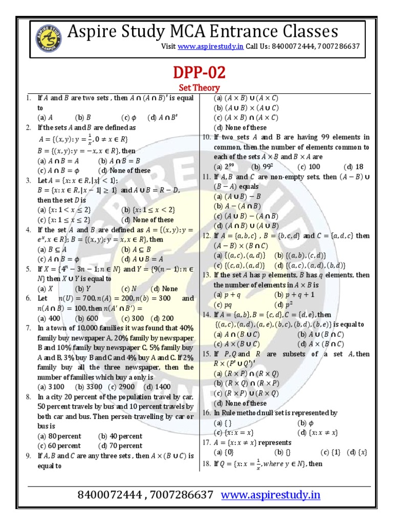 DPP 02 Set Theory - 1044640 - 2022 - 09 - 24 - 14 - 47 | PDF | Set (Mathematics) | Logic