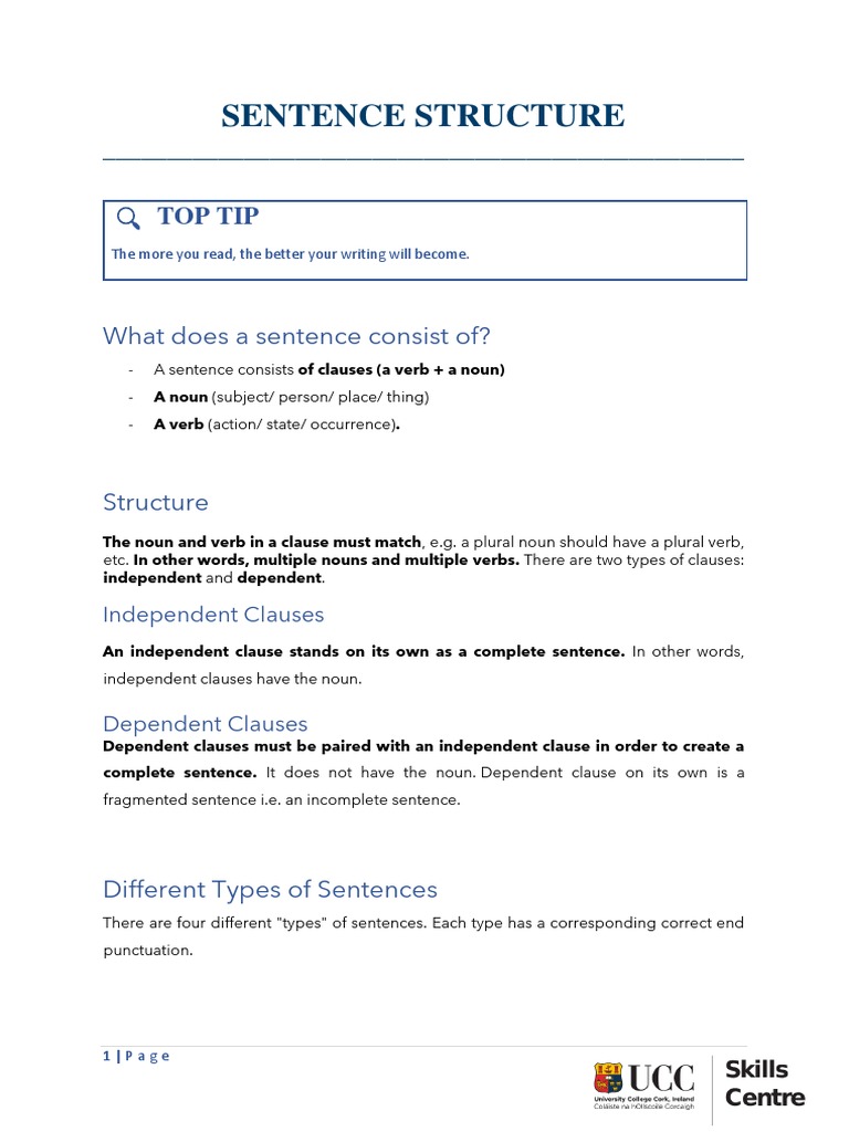 Sentence Structure | PDF | Sentence (Linguistics) | Clause