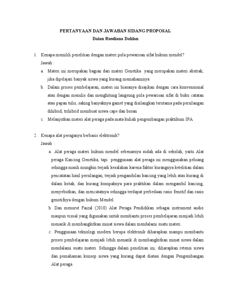 Pertanyaan Dan Jawaban Sidang Proposal | PDF