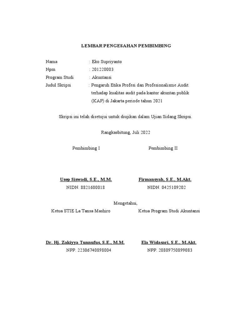 Lembar Pengesahan Skripsi | PDF