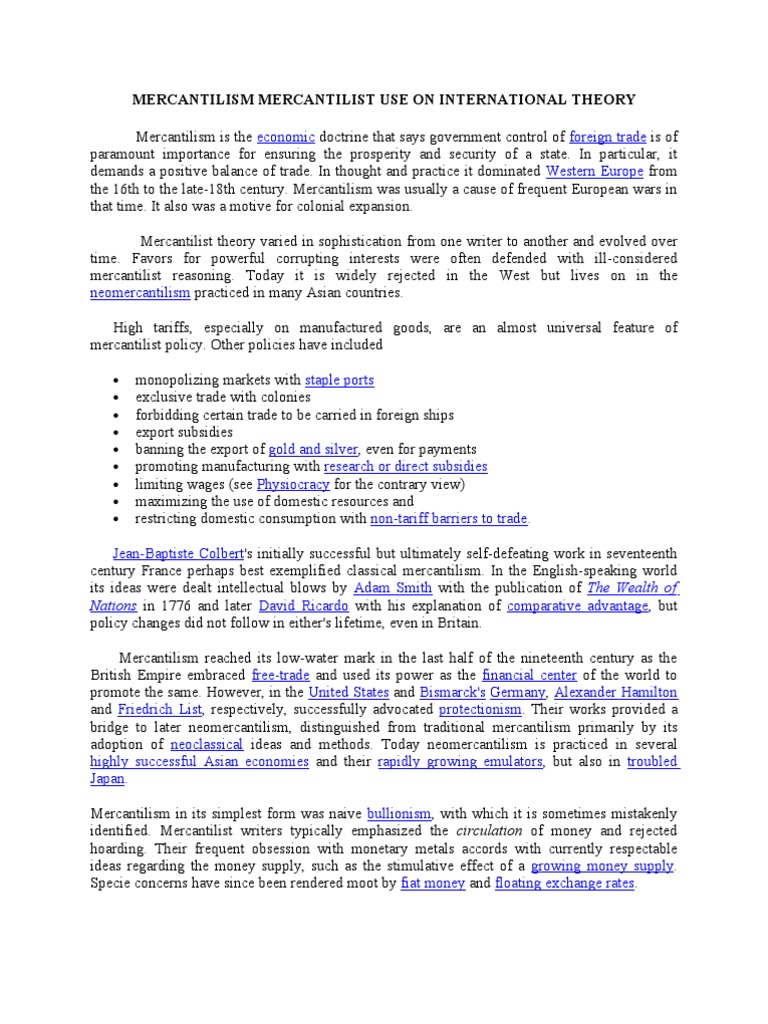 Mercantilism Mercantilist Use on International Theory | Mercantilism ...
