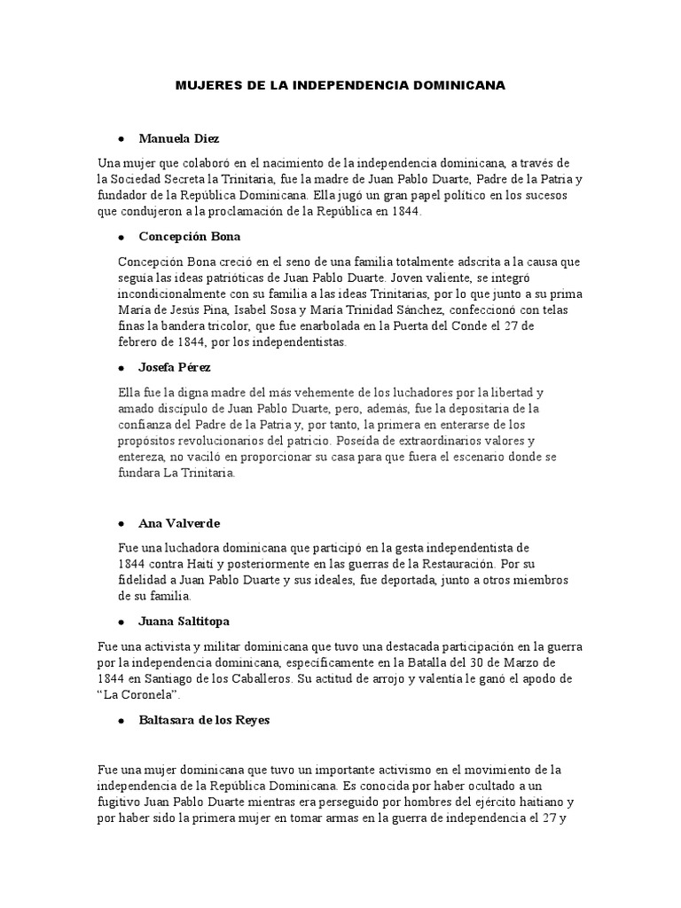 Mujeres Clave en la Independencia Dominicana | PDF | República Dominicana