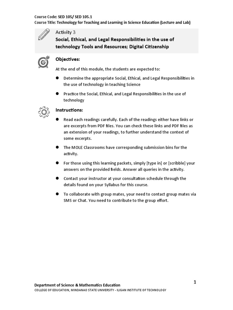 Social, Ethical, and Legal Responsibilities in The Use of Technology ...