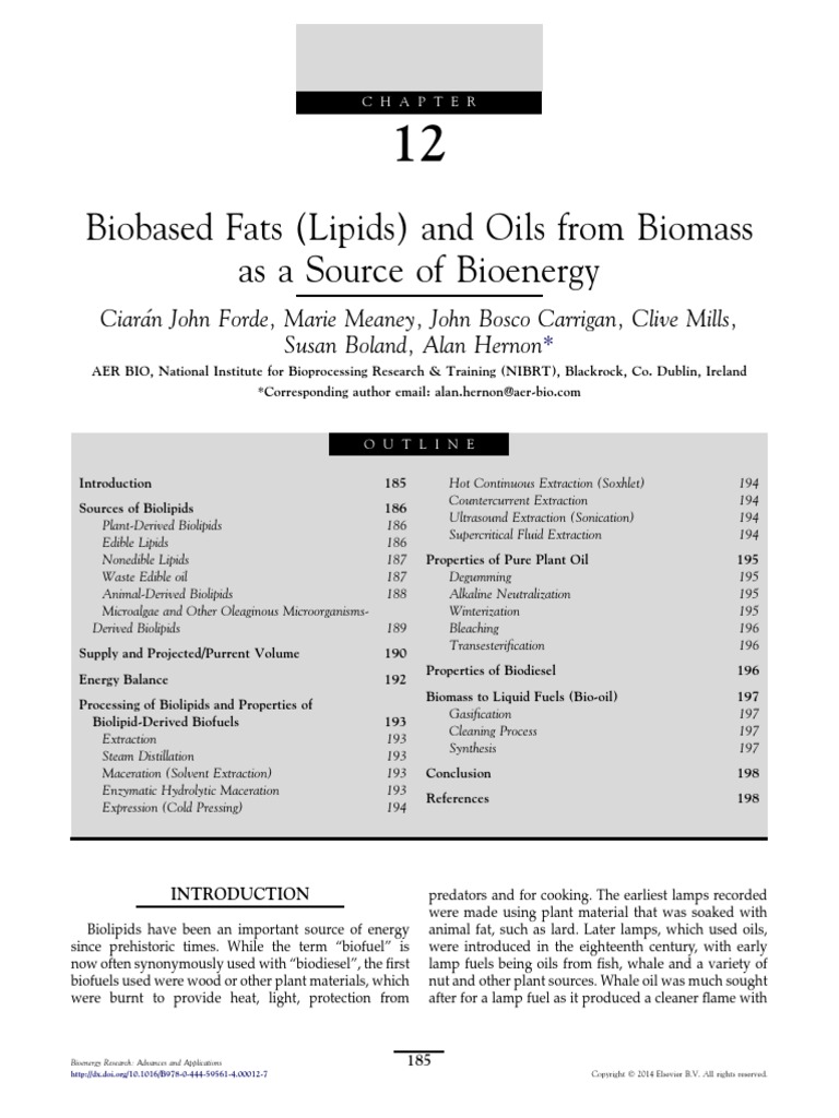 Chapter 12 - Biobased Fats (Lipids) and Oils From Biomass As A Source ...