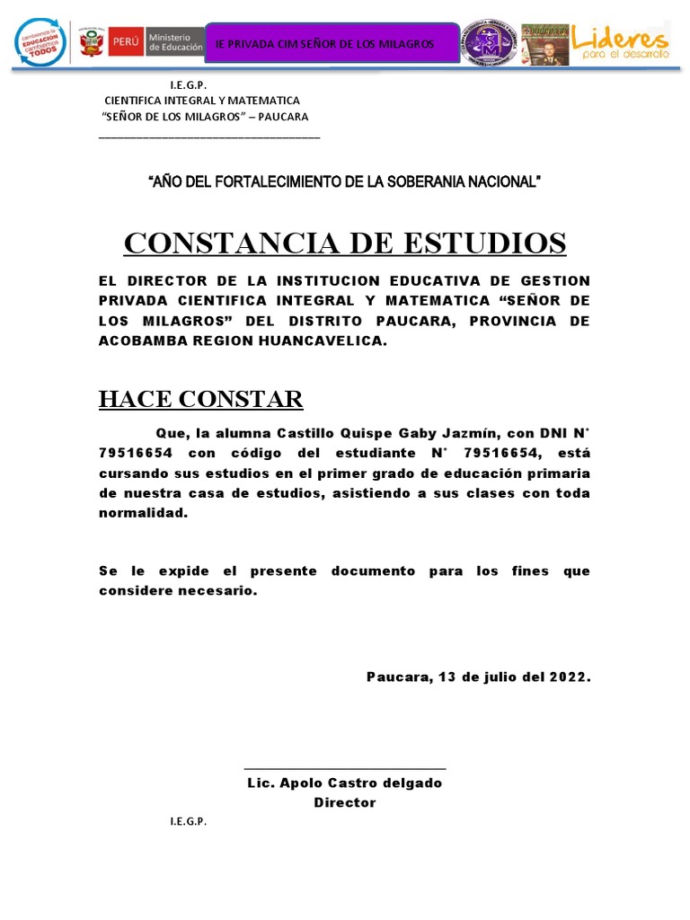 Constancia de Estudios | PDF