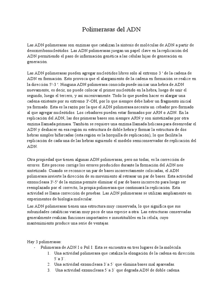 Tipos de ADN Polimerasas y Funciones | PDF | Replicación De Adn | Adn