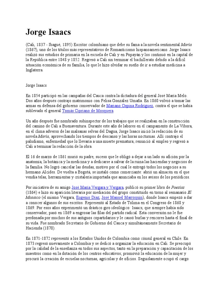 Biografía Jorge Isaacs | PDF
