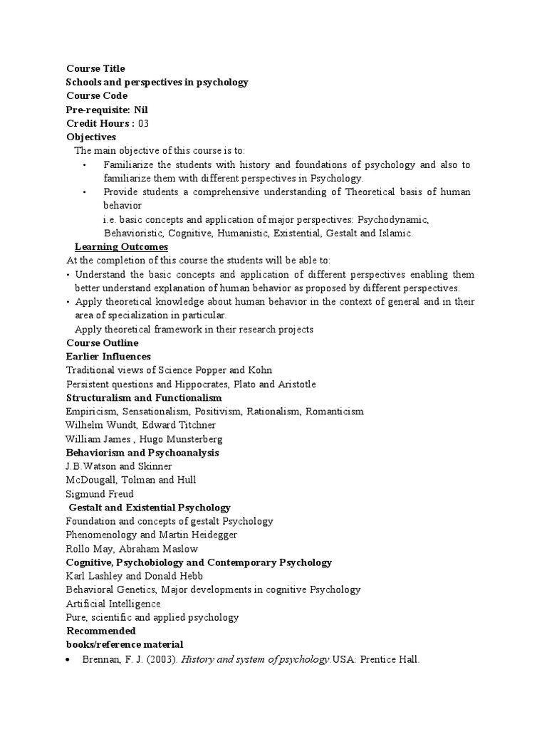 Schools & Perspectives in Psychology | PDF | Psychology | Behaviorism