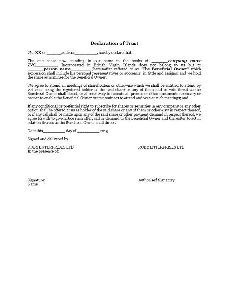 DRAFT Declaration of Trust | PDF