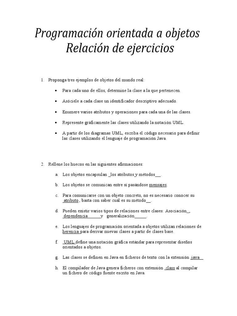 Ejercicios Diseño de Clases y Relaciones | PDF | Objeto (informática ... Ejercicios Diseño de Clases y Relaciones | PDF | Objeto (informática ...